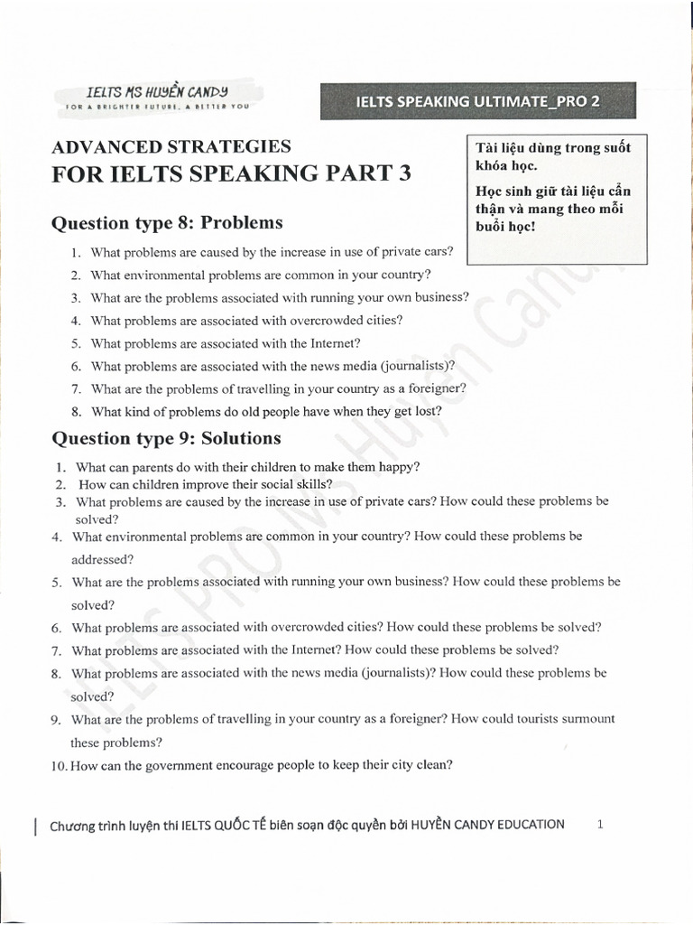 IELTS Speaking P3 - Problems-Solutions | PDF