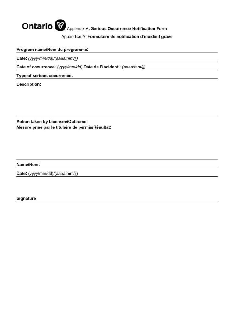CCC Sample Serious Occurrence Notification Form AppendixA | PDF