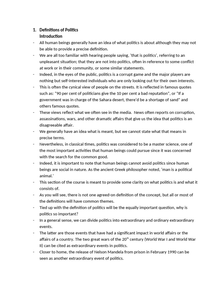 Definitions of Politics | PDF