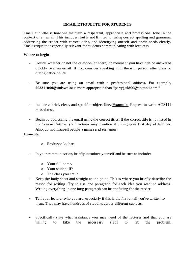 NOTES_ Email Etiquette for Students | PDF
