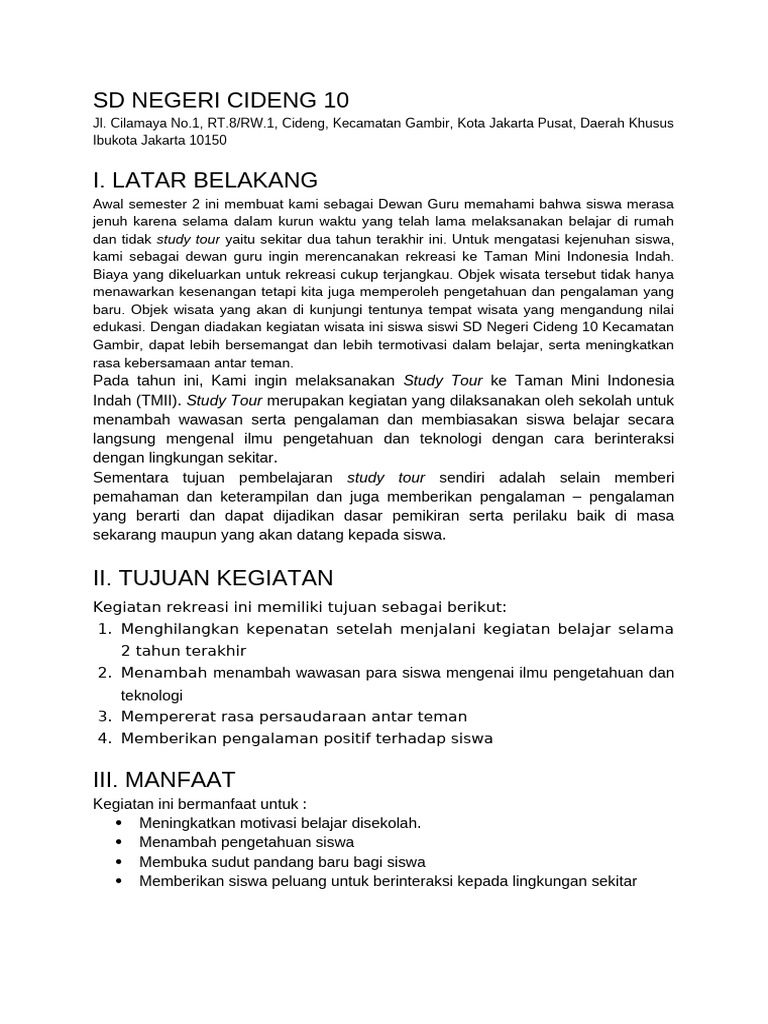 Proposal Study Tour 2023 | PDF
