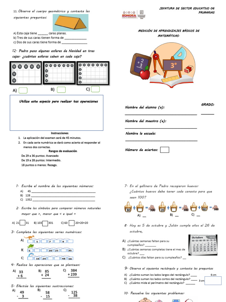 TERCER GRADO Instrumento de Matemáticas | PDF