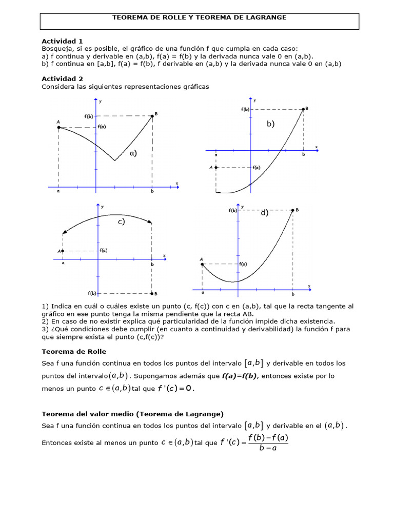 Teorema de Rolle y Teorema de Lagrange | PDF