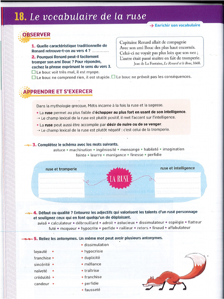 Fiche Vocabulaire Ruse 6eme | PDF