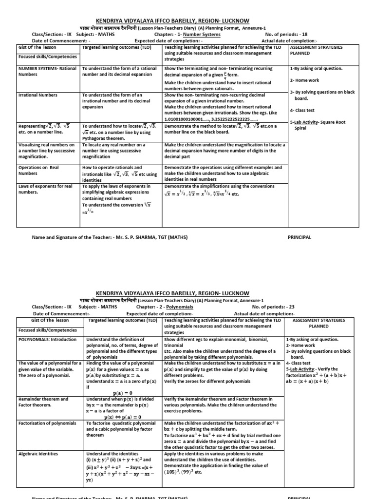 Class Ix - Maths - Lesson Plan | PDF