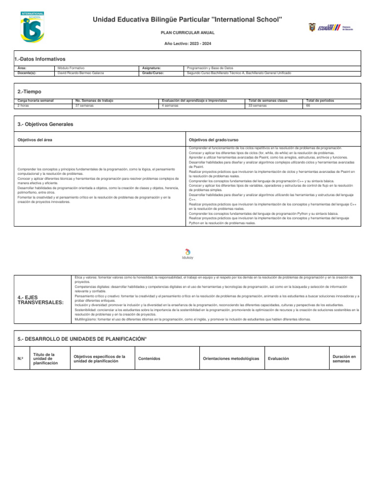 Programacion 2do Reporte - de - Planificacion - Programacion-y-Base-de-Datos - 2023 - 2024 | PDF