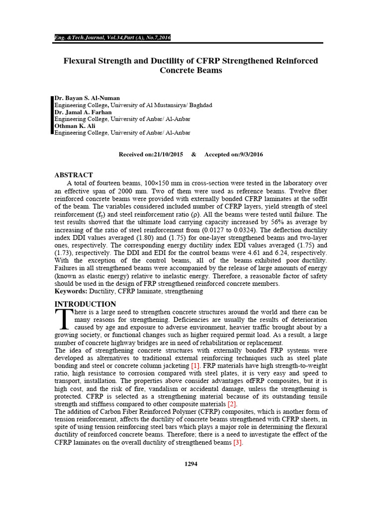 Flexural Strength and Ductility of CFRP | PDF | Reinforced Concrete ...