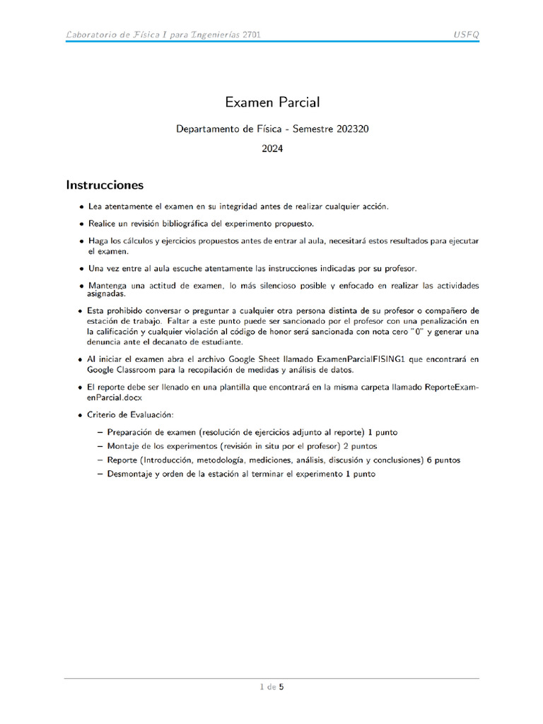 Plantilla Informe Examen Parcial - Fis Lab | PDF