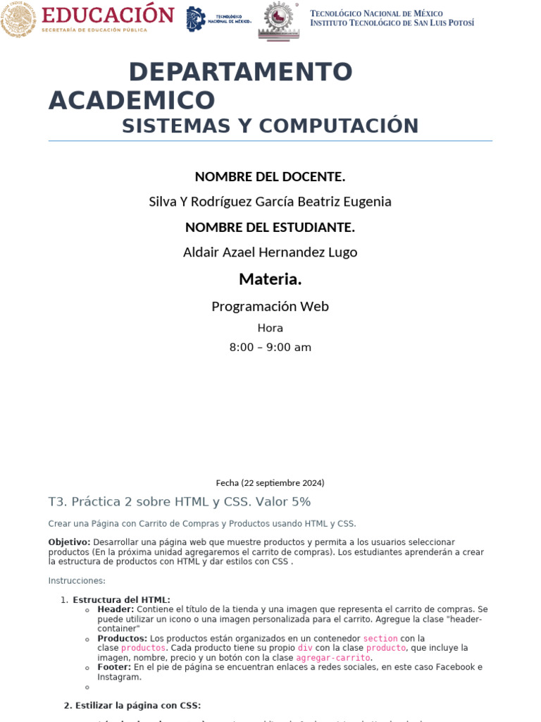 T3. Práctica 2 Sobre HTML y CSS. Valor 5% | PDF | HTML | Desarrollo de software