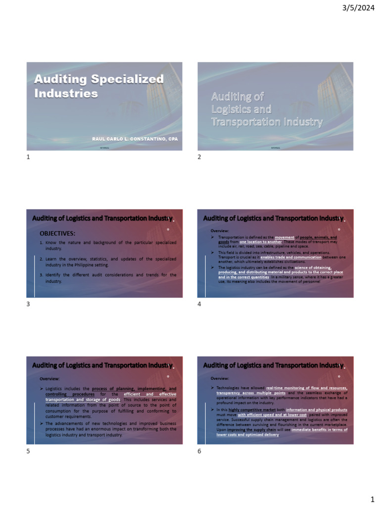 Auditing Specialzed Industries Audit of Logistics and Transportation ...