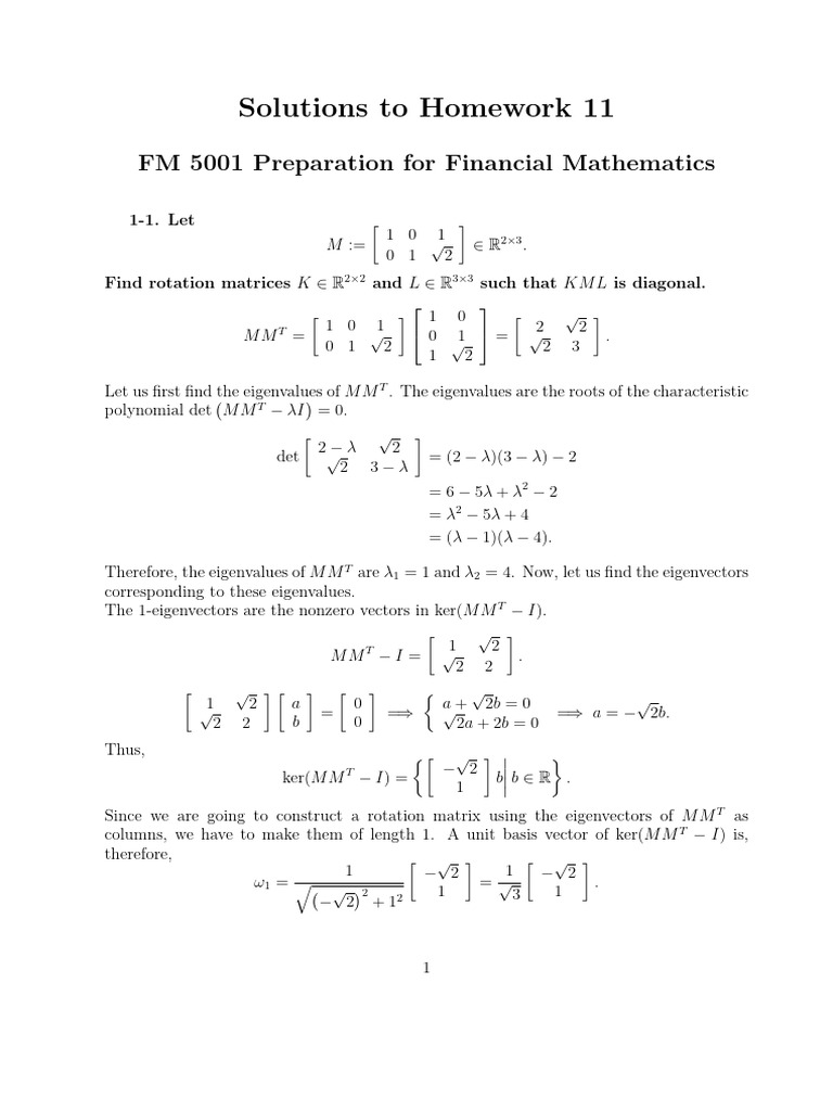 5001 Solutions 11 | PDF | Eigenvalues And Eigenvectors | Applied ...