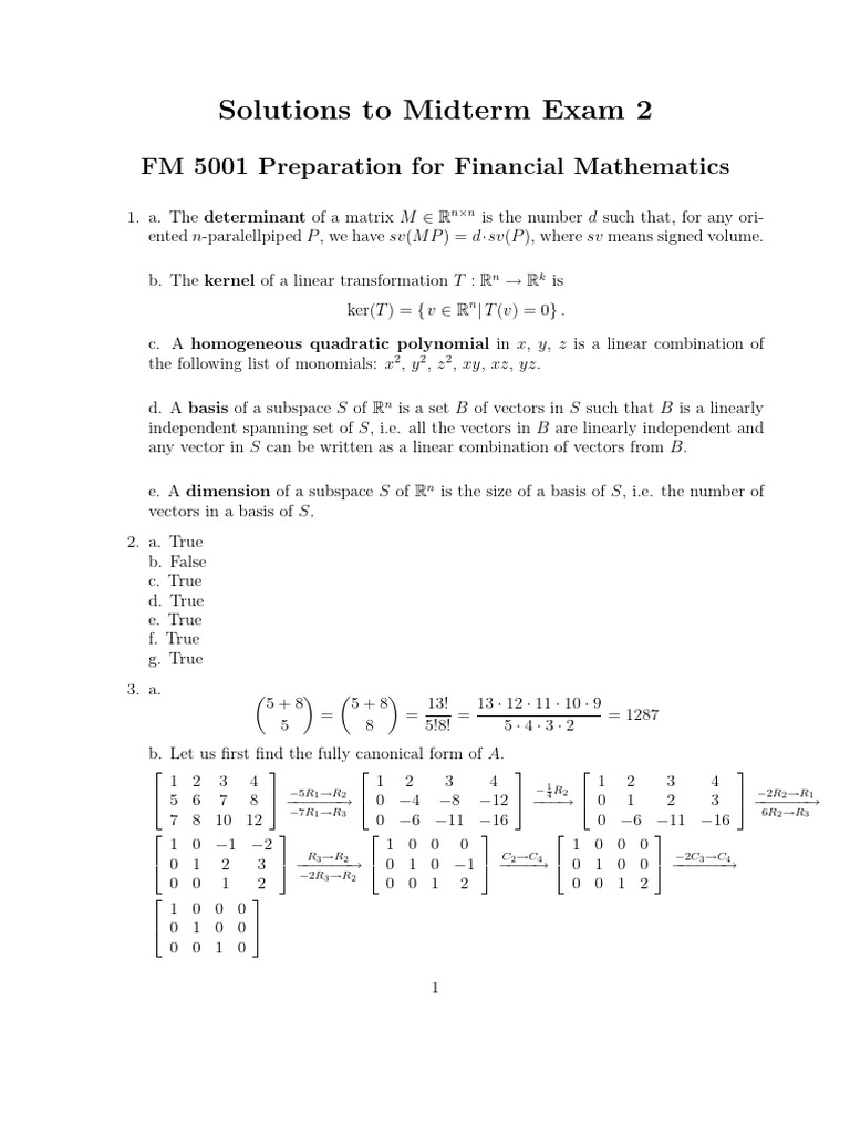 5001 M2 Solutions | PDF | Linear Subspace | Basis (Linear Algebra)