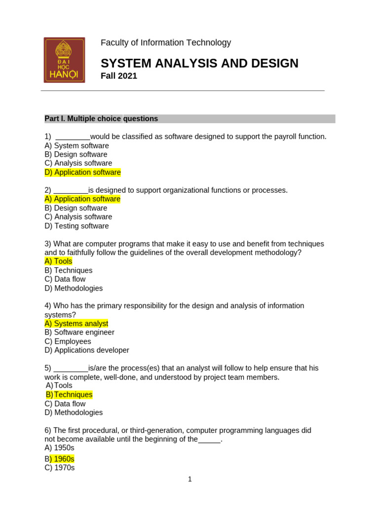 System Analysis and Design: Fall 2021 | PDF