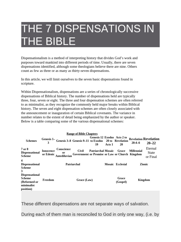The 7 Dispensations in The Bible | PDF | Dispensationalism | Philosophy