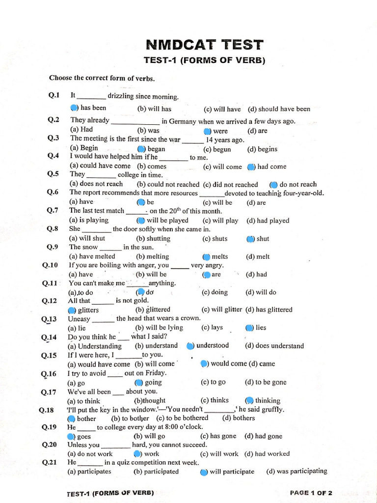 Kips Forms of Verb MCQ | PDF