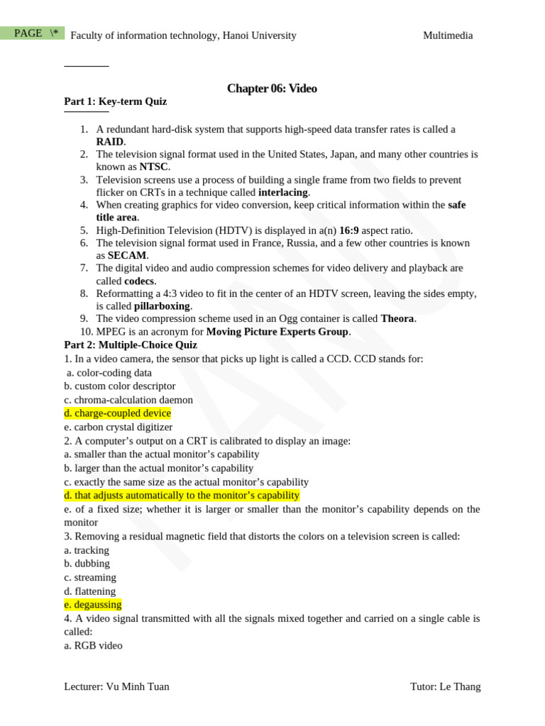 Chapter 06: Video: Part 1: Key-Term Quiz | PDF
