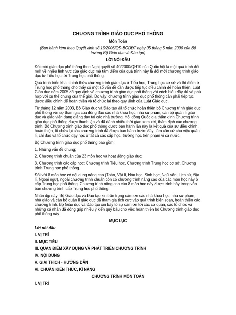 Chuong Trinh GDPT | PDF