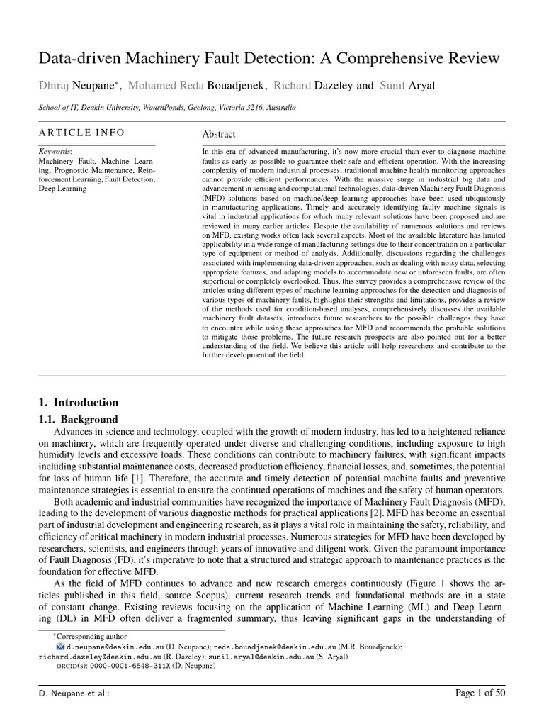 Data-Driven Machinery Fault Detection A Comprehens | PDF