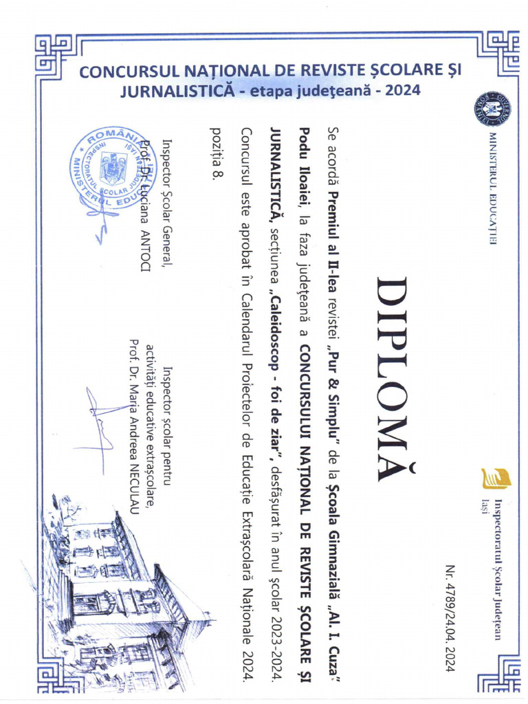 Diploma Revista_ziarul Scolii | PDF