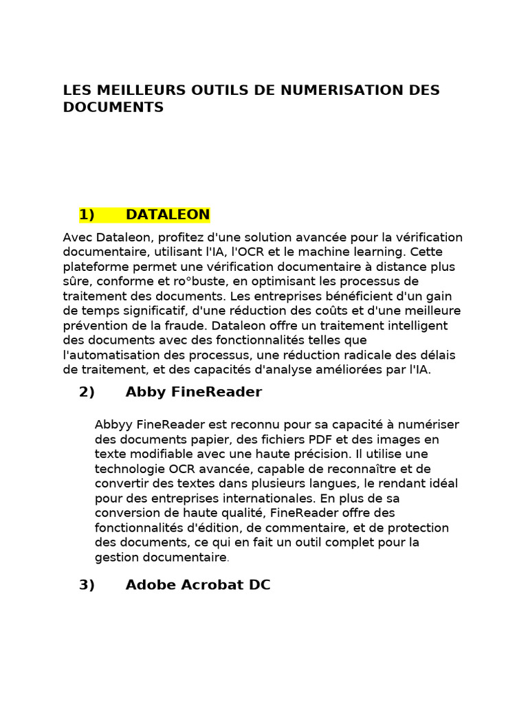 Les Meilleurs Outils de Numerisation Des Documents | PDF