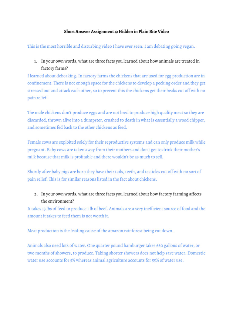 Short Answer 4 - Factory Farming | PDF | Intensive Animal Farming ...