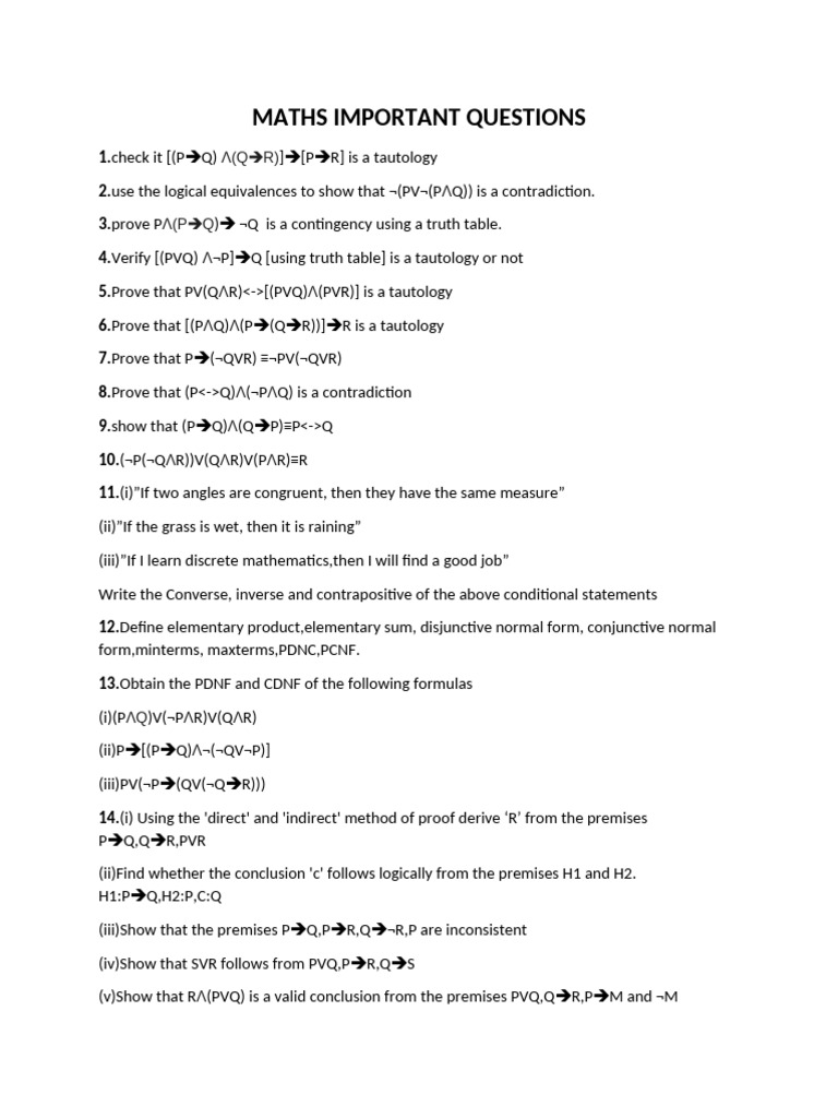 Discrete Mathematics Important Questions | PDF | Mathematical Proof ...
