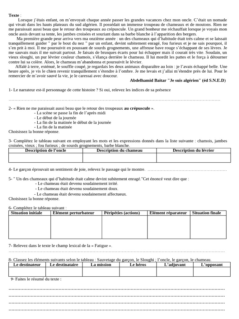 Texte Narratif 1AS | PDF