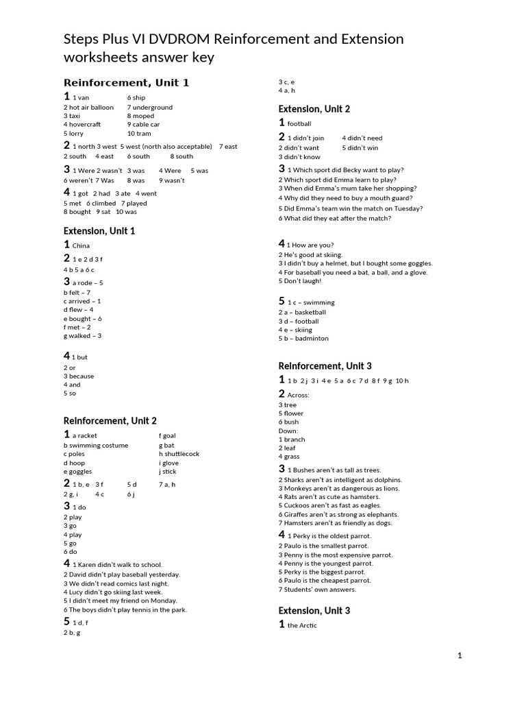 Steps Plus VI - Reinforcement - Answer - Key | PDF