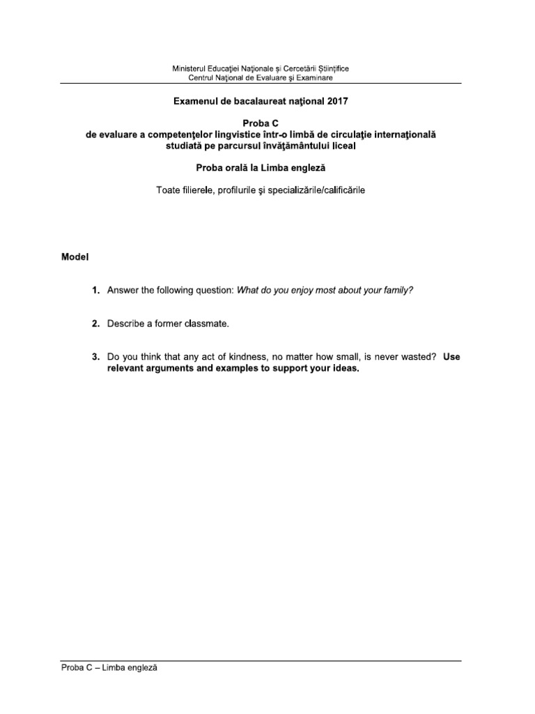 Model Subiect Oral 2017 | PDF