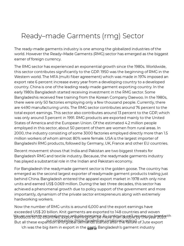 Ready-Made Garments (RMG) Sector - (Essay Example), 510 Words ...