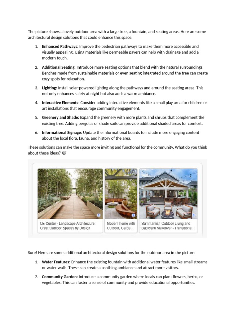 The Picture Shows A Lovely Outdoor Area With A Large Tree | PDF