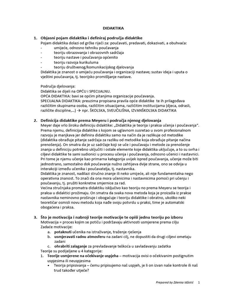 Didaktika - ispit odgovori (1) | PDF