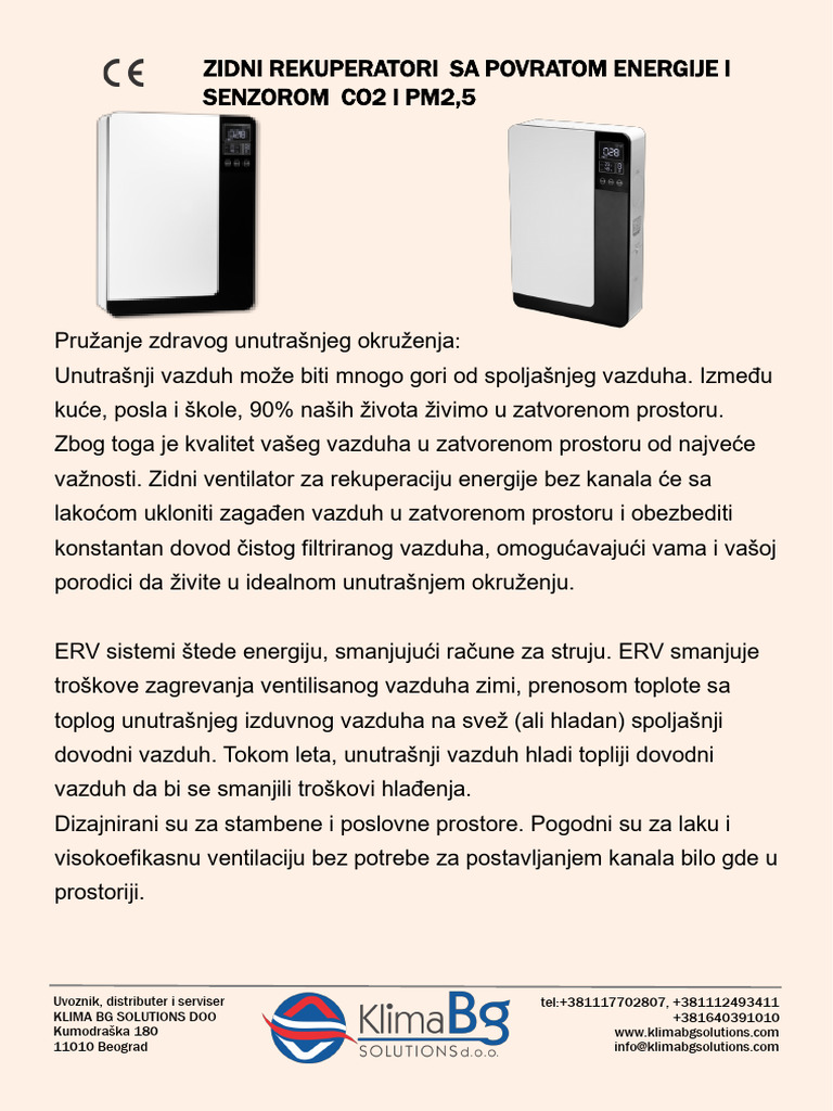 Brosura Rekuperatori Zidni Sa Povratom Energije | PDF