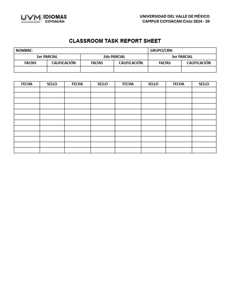 CLASSROOM TASK REPORT SHEET 2 (PREPA SEMESTRAL) | PDF