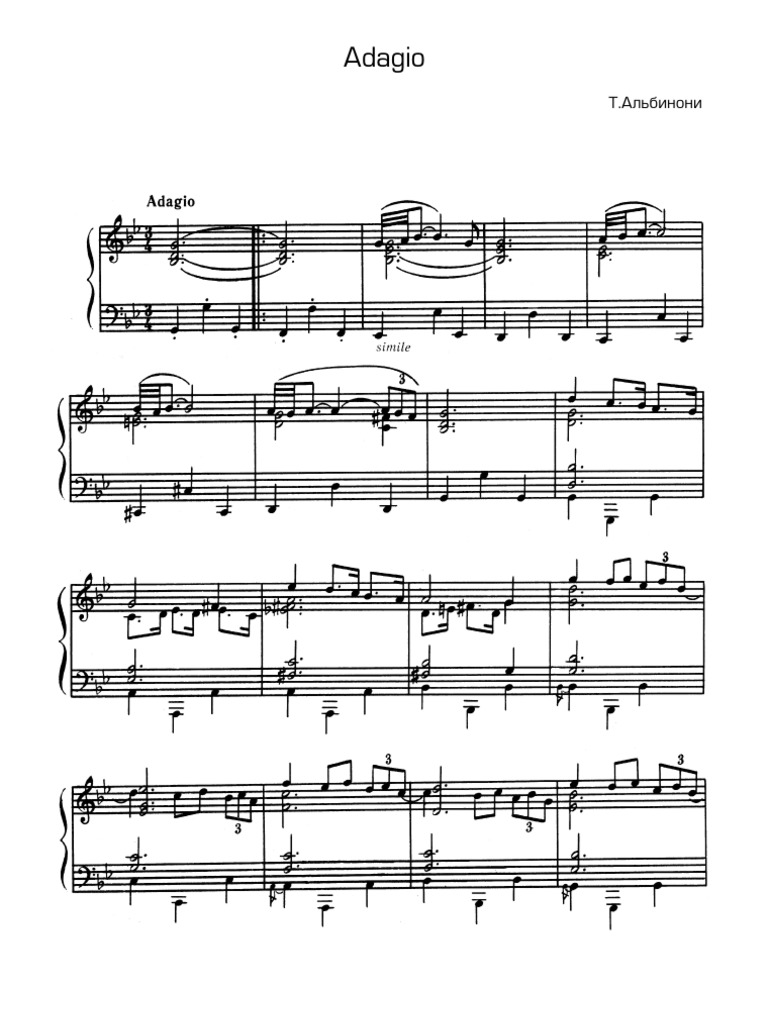 Albinoni Adagio in G Minor Piano Solo