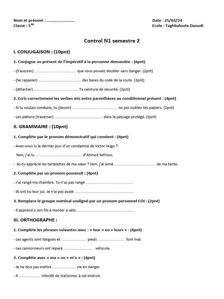 Control n1 Semestre 2 Y | PDF