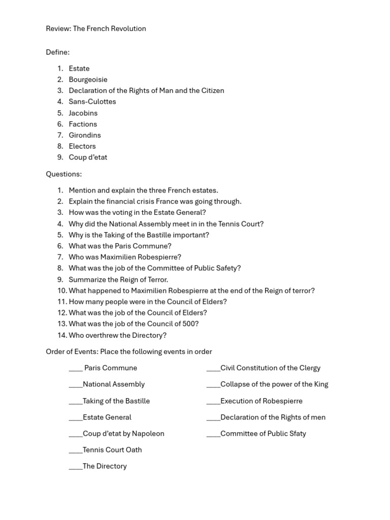 Review WH French Revolution | PDF