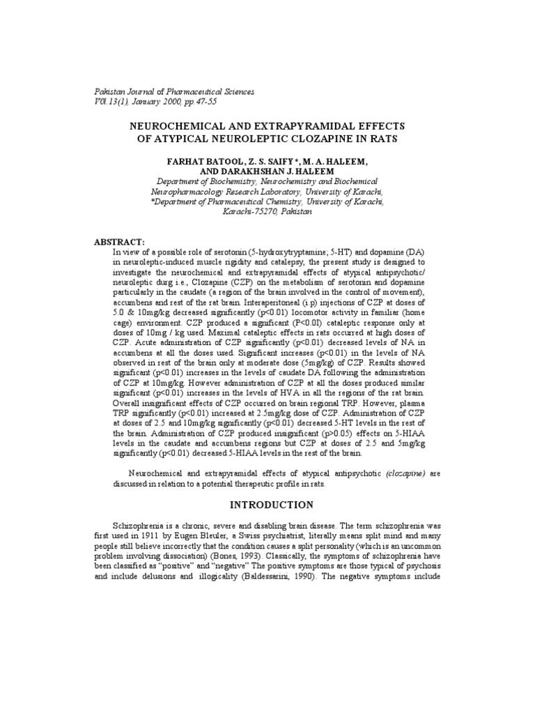 Farhat Batool Et Al - Neurochemical and Extrapyramidal Effects of ...