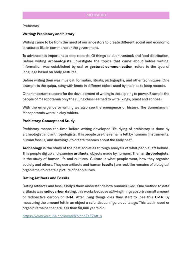 U. 2 Lesson 1 Prehistory WHI | PDF
