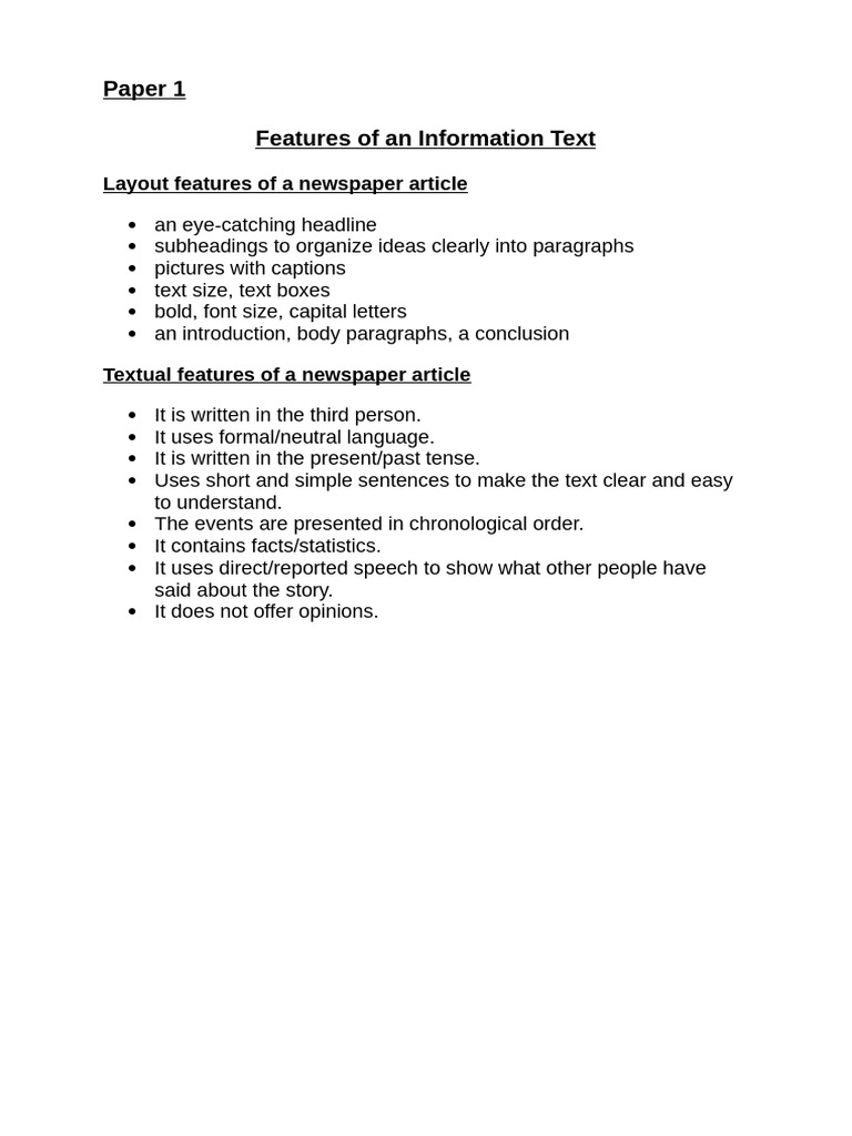 Layout Features of A Newspaper Article | PDF