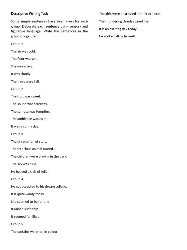 Descriptive Writing Task | PDF