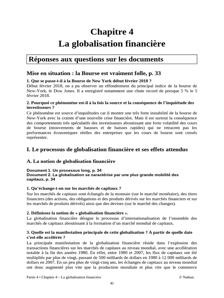 Corrigé Applis La Globalisation Financière | PDF