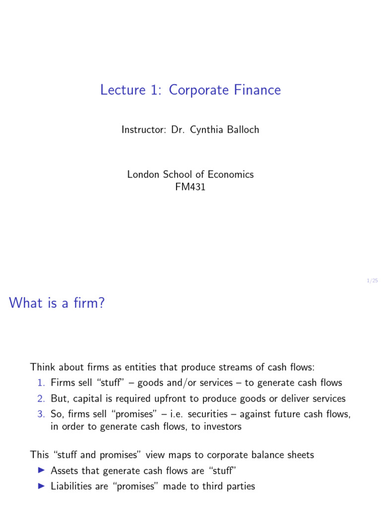 Lecture 1 Corporate Finance | PDF