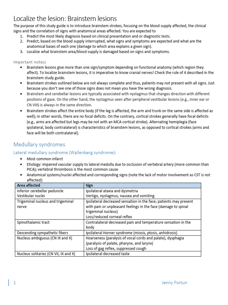 6 Study Guide FC Brainstem Strokes | PDF