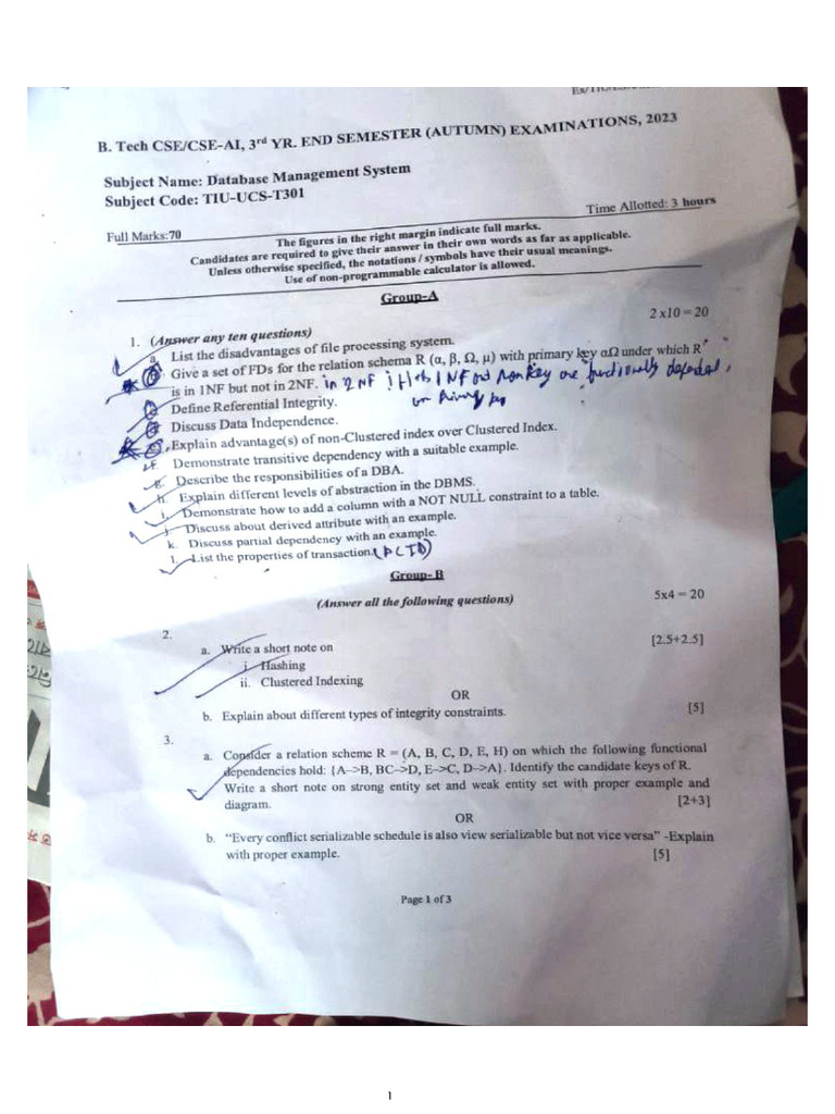 DBMS - Paper 2023 ESA | PDF