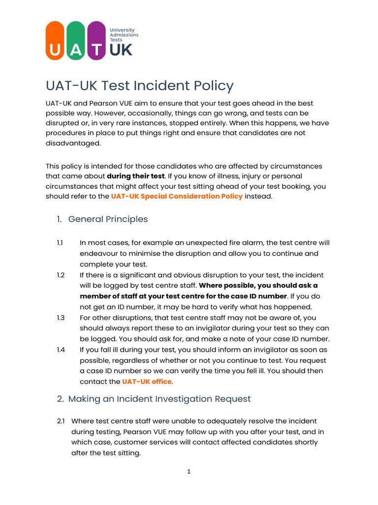 UAT UK Test Incident Policy | PDF