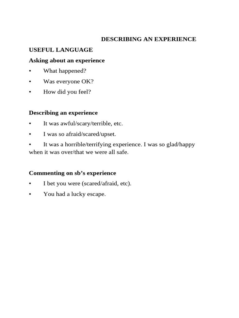 DESCRIBING AN EXPERIENCE | PDF
