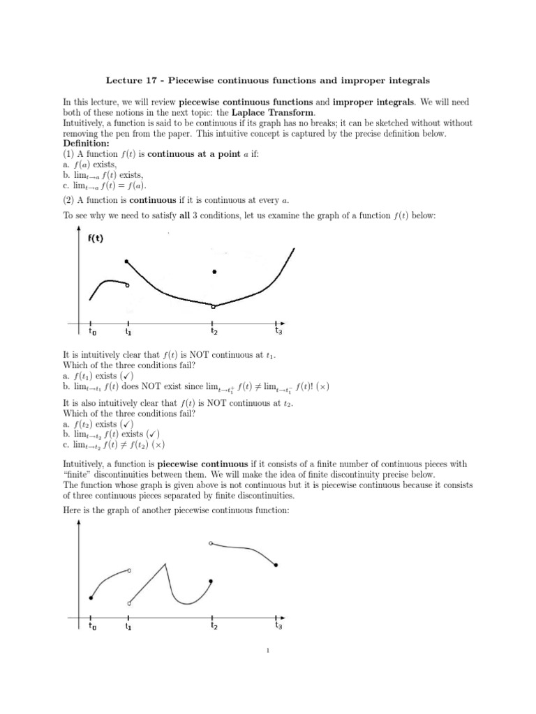 Piecewise Functions & Improper Integrals | PDF | Continuous Function ...
