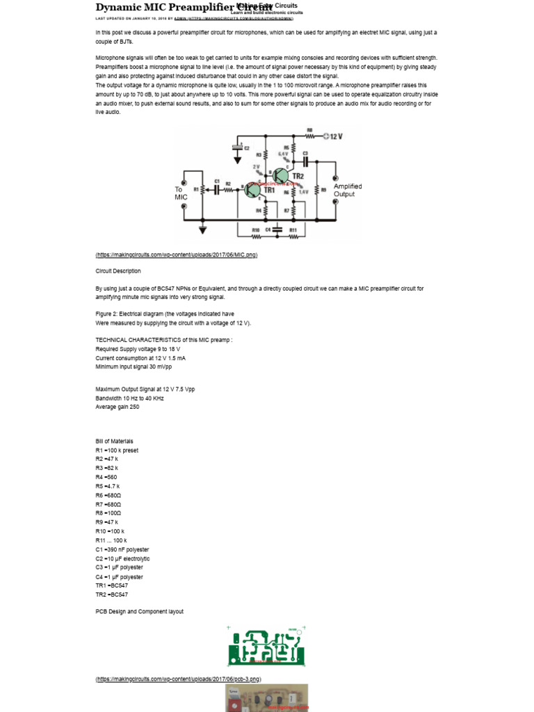 Dynamic MIC Preamplifier Circuit | PDF