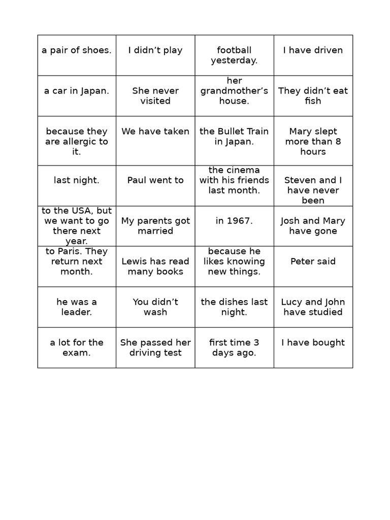 Present Perfect Vs Past Simple Dominoes Game | PDF